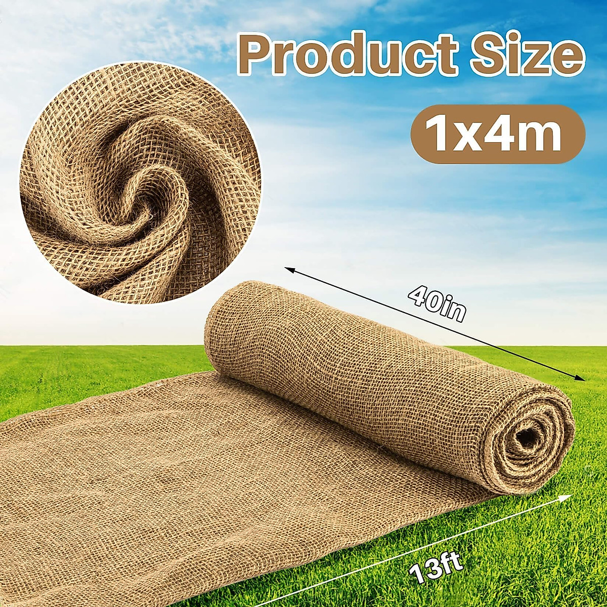 MAQIHAN Burlap Fabric Roll - Garden Burlap Fabric Roll 40" X 13 Feet Natural Burlap Material Fabric Roll Trees Fabric Burlap Tree Wrap Outdoor Plant Jute Fabric Burlap Rolls for Crafts Gardening Decor