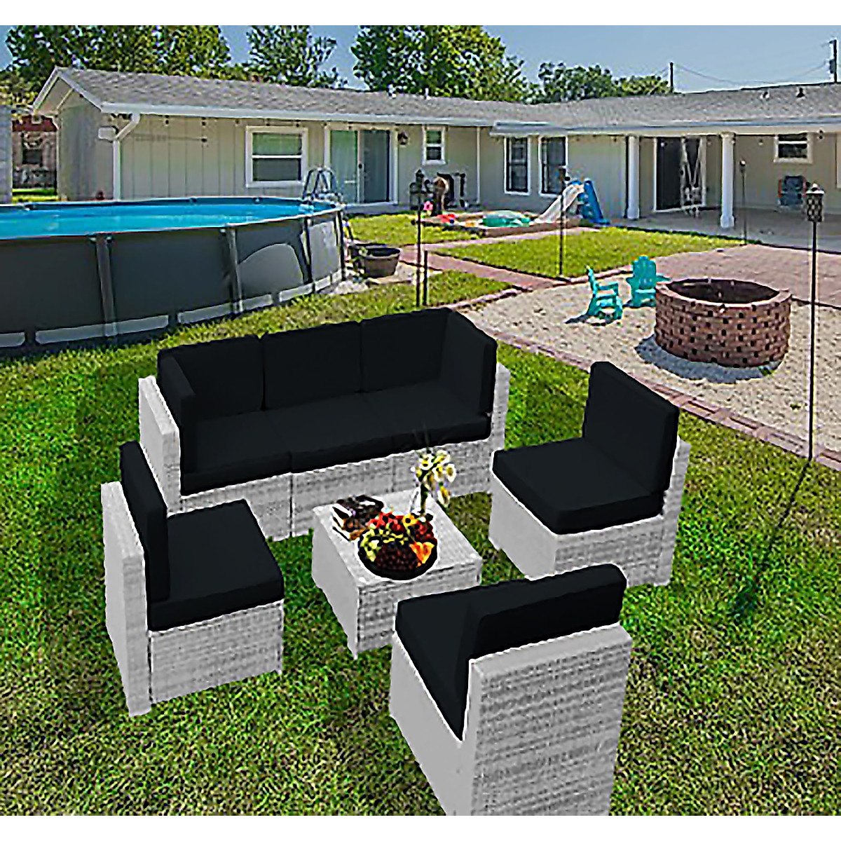 Outdoor Cushion Covers for 7 Pieces Wicker Rattan Furniture, 14Pack Replacement Cushion Slipcovers for 6-Seater Rattan Wicker Sectional Sofa Couch Taupe