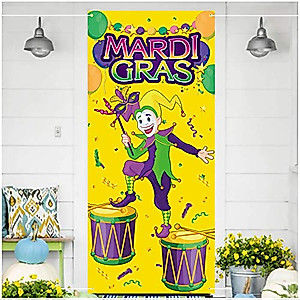 Mardi Gras Door Cover Banner Party Decoration Porch Sign Front Door Sign Mardi Gras Festival Carnival Party Decorations Photh Booth Backdrop Party Supplies Props Large Fabric 78.7 X 35.4 Inch