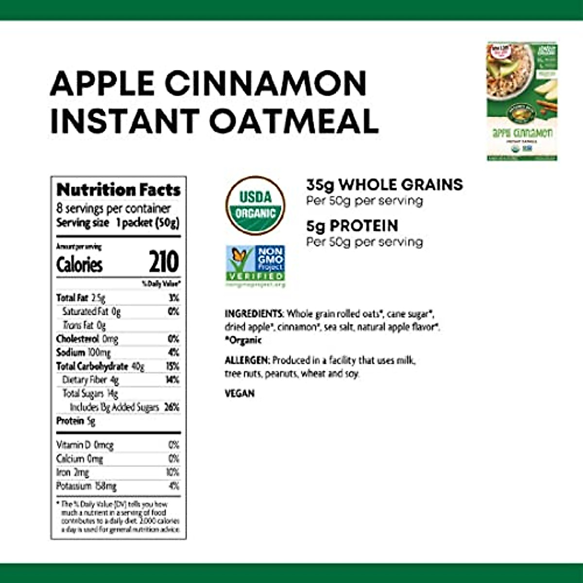 Nature's Path, Hot Cereal Pouch Apple Cinnamon, 8 Packets, 14 oz