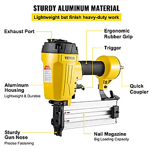 VEVOR Pneumatic Nail Gun, ST64 14 Gauge Heavy Duty Concrete T Nailer 1" to 2-1/2", Air Nailer for Hardwood to Concrete