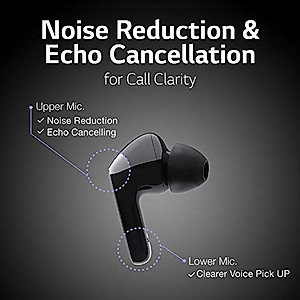 LG TONE Free FN6 - UVnano Kills 99.9% of Bacteria on Speaker Mesh True Wireless Bluetooth Earbuds with Meridian Sound, Dual Microphone, iPhone and Android Compatible, Wireless, Fast Charging, Black