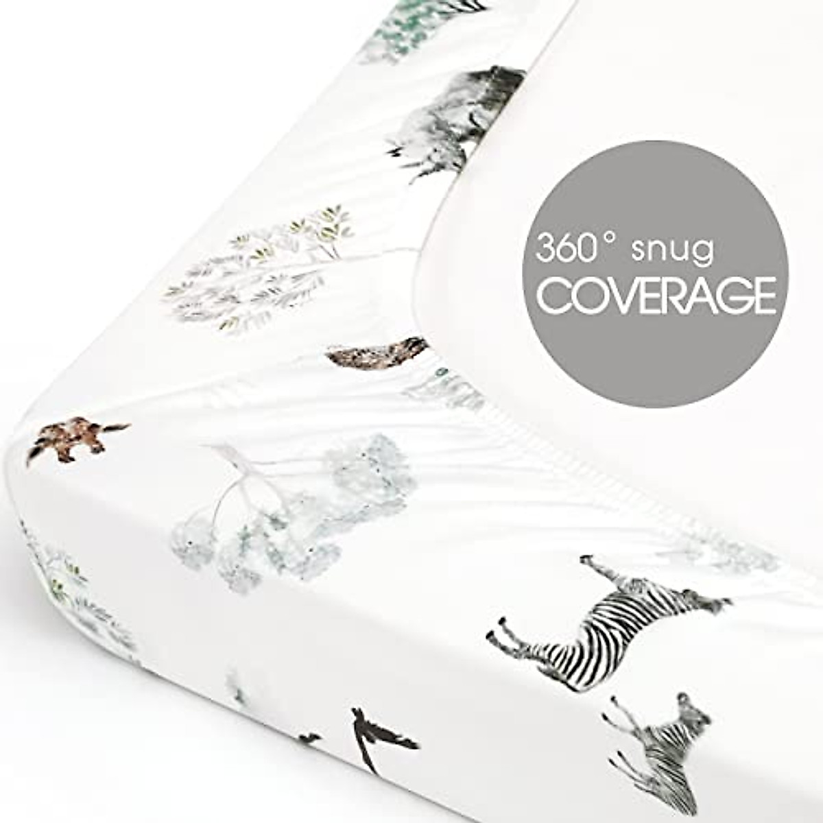 Stretchy Ultra Soft Jersey Knit Fitted Pack n Play Sheets Set 2 Pack, Portable/Mini Crib Sheets for Boys and Girls, Stylish Playard Sheets Fitted Safe and Snug, African Savannah Animals Pattern