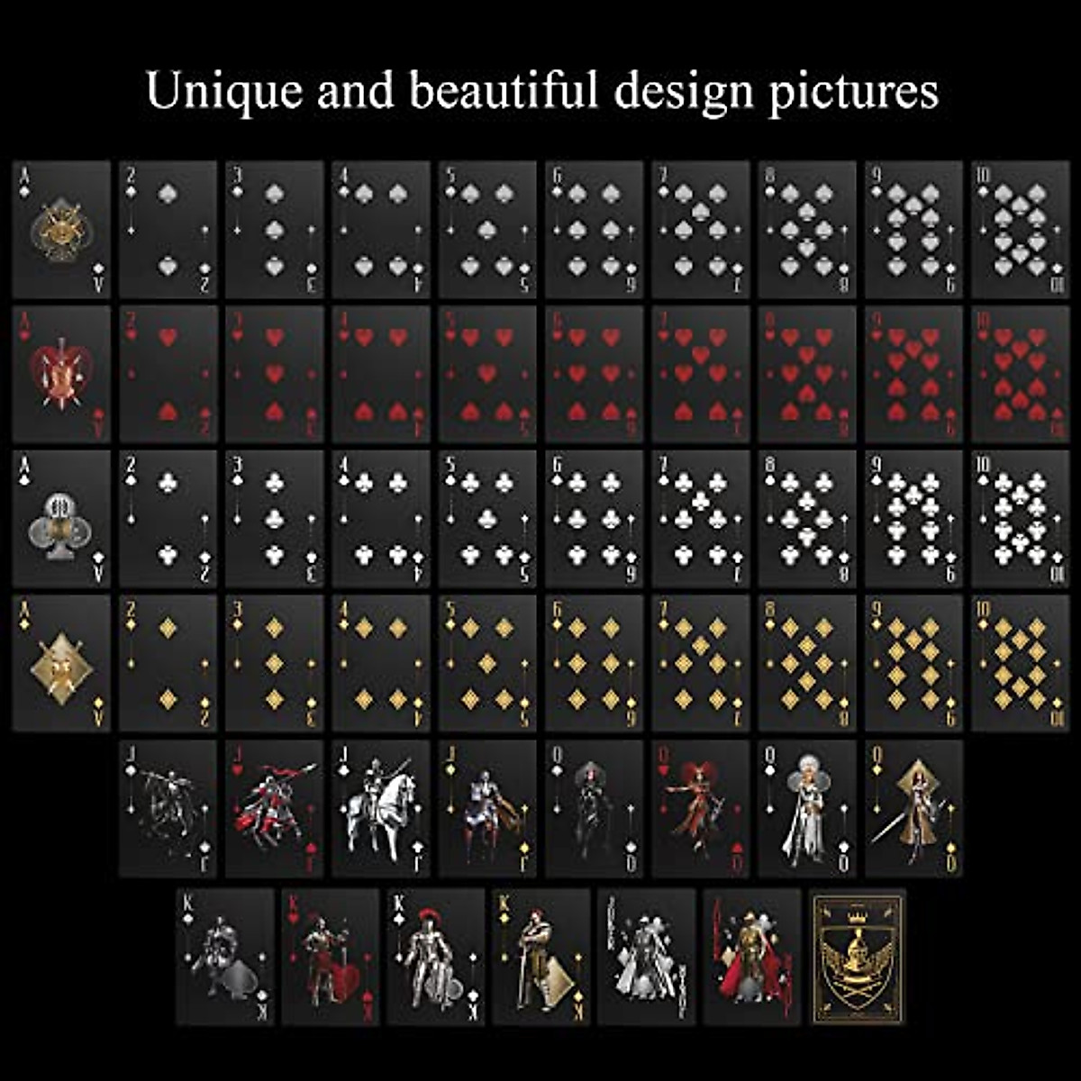 WJPC Waterproof Playing Cards，Plastic Playing Cards,Deck of Cards ，Game and Party Poker Cards (Knight Gold)