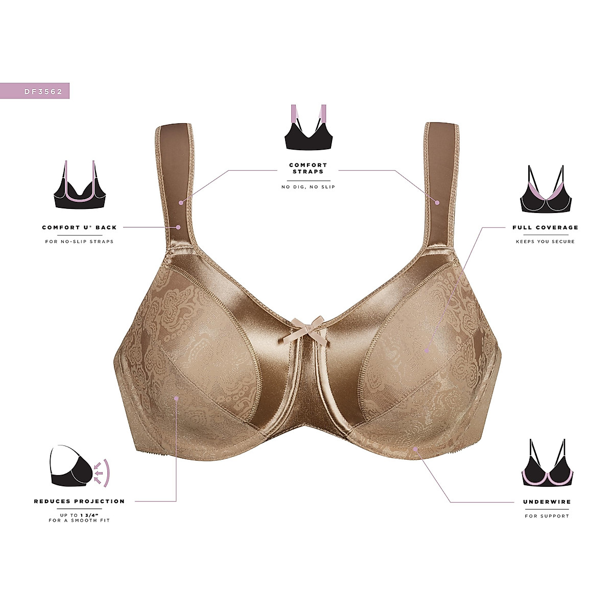 Bali Women's Bali Tracings Minimizer Underwire Bra, Nude,38DD