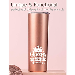 Onebttl Birthday Gifts for Women, Her, Girlfriend, Mom, Best Friends, Aunt, 20oz Stainless Steel Skinny Tumbler with Lid and Straw, Queens are Born in September - Rosegold