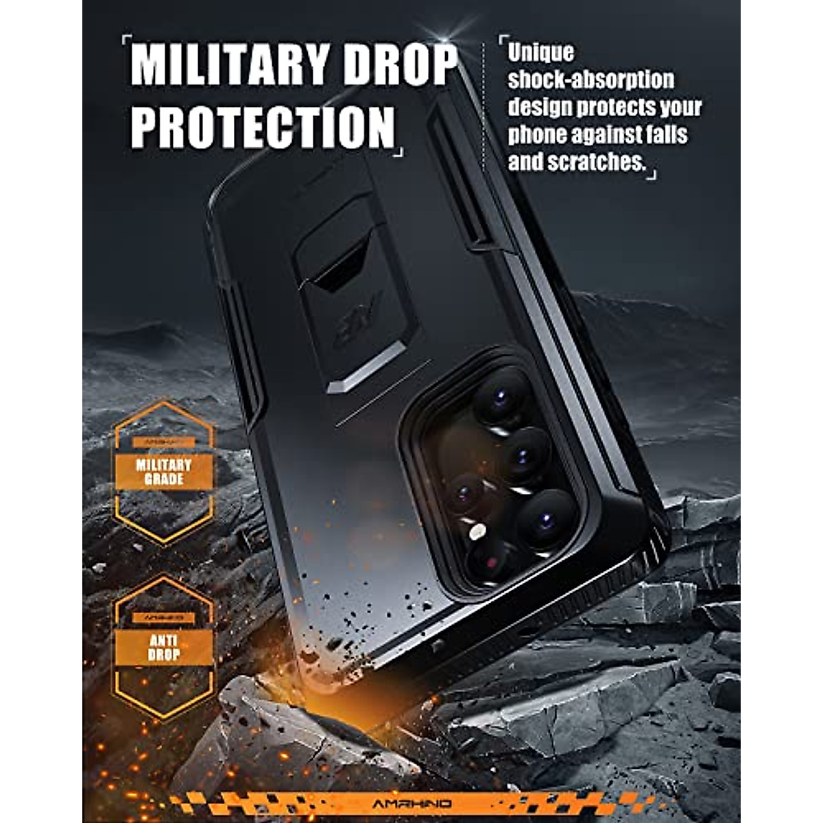 AMRHINO for Samsung Galaxy S22 Ultra Case with Built-in Screen Protector & Kickstand & Rugged Belt-Clip, [Extra Front Frame] Full-Body Heavy Duty Phone Case for Samsung S22 Ultra 5G 6.8 inch, Black