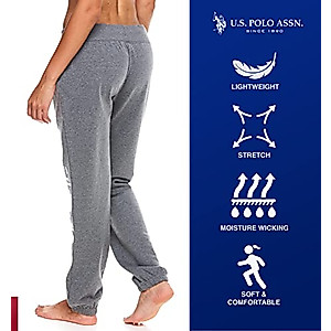 U.S. Polo Assn. Womens Sweatpants - Women Joggers Sweats with Logo Print - French Terry Poly-Cotton (Charcoal Heather with White Print, Medium)
