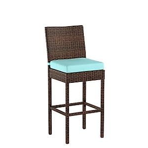Sundale Outdoor Bar Stools 30 Inch Seat Height Set of 2, Patio Wicker Counter Stools with Back Rest, High Brown Rattan Chair with Pillow & Beige Cushion, All-Weather Armless Tall Pub Barstool