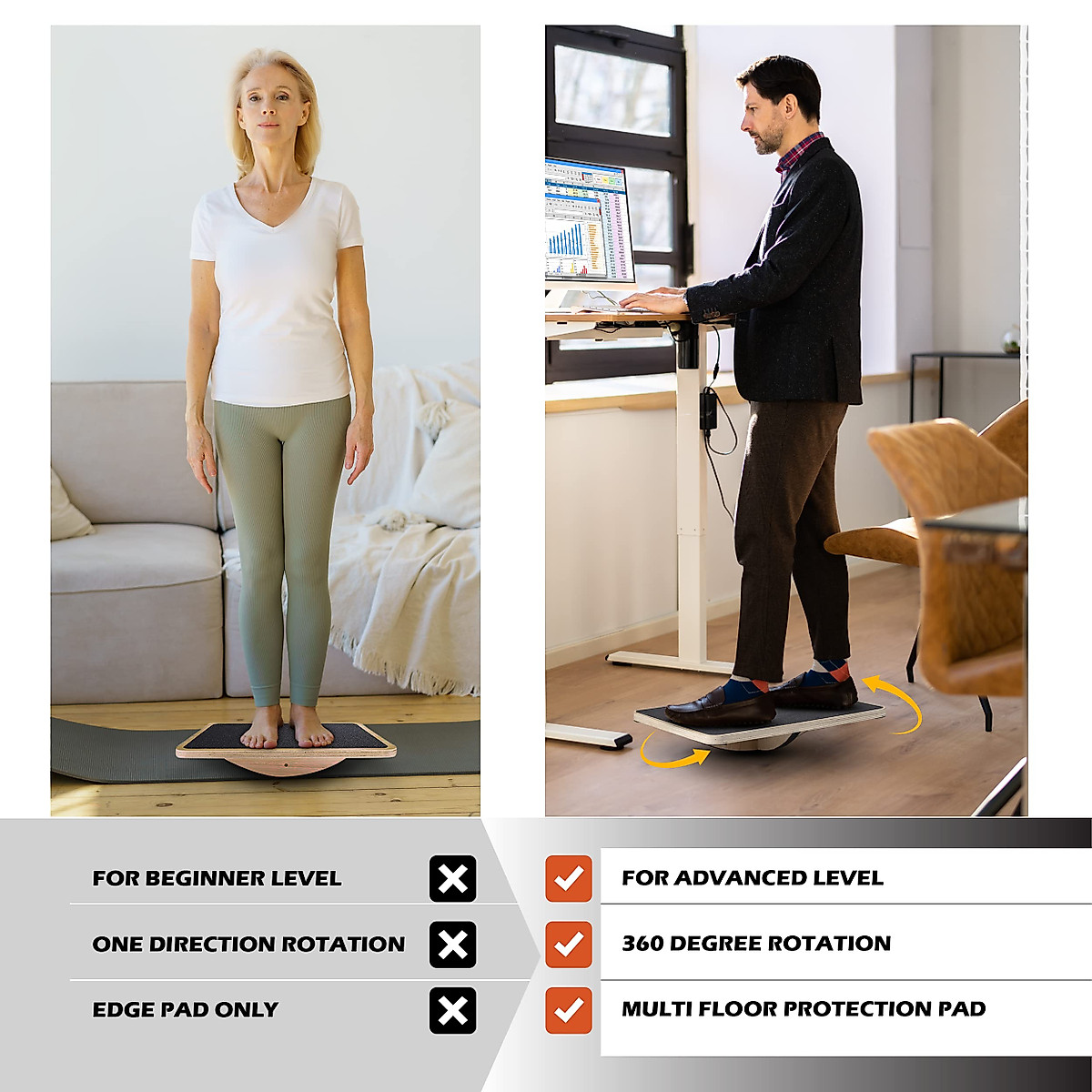 INFIDEZ 360 Degree Rotation Anti-slip Wooden Balance Board, Advanced Wobble Board for Balance and Core Training, Balancing Board for Under Desk, Stability and Portable Balance Board - Black