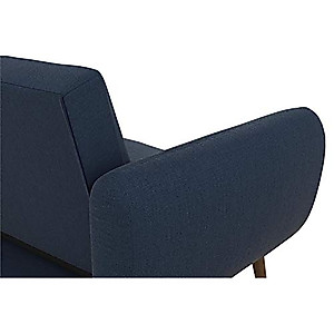 Sofa Futon, Premium Linen Upholstery and Wooden Legs, Blue Linen