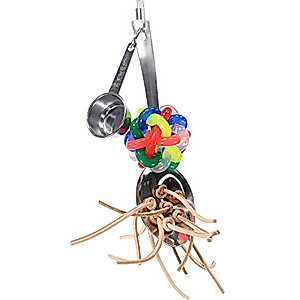 1976 Spaghetti Leather Bonka Bird Toys Durable Shiny Stainless Steel Parrot Cockatoo African Grey Macaw