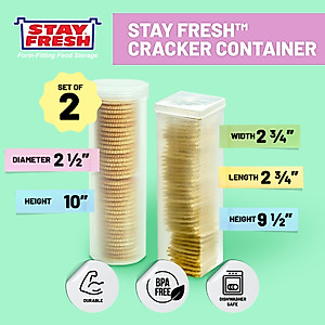 Stay Fresh Cracker Container Set – Kitchen Discovery – Round and Square Sizes for No-Crush Saltine, Cracker, and Cookie Storage – Retains Just-Opened Crispness and Flavor