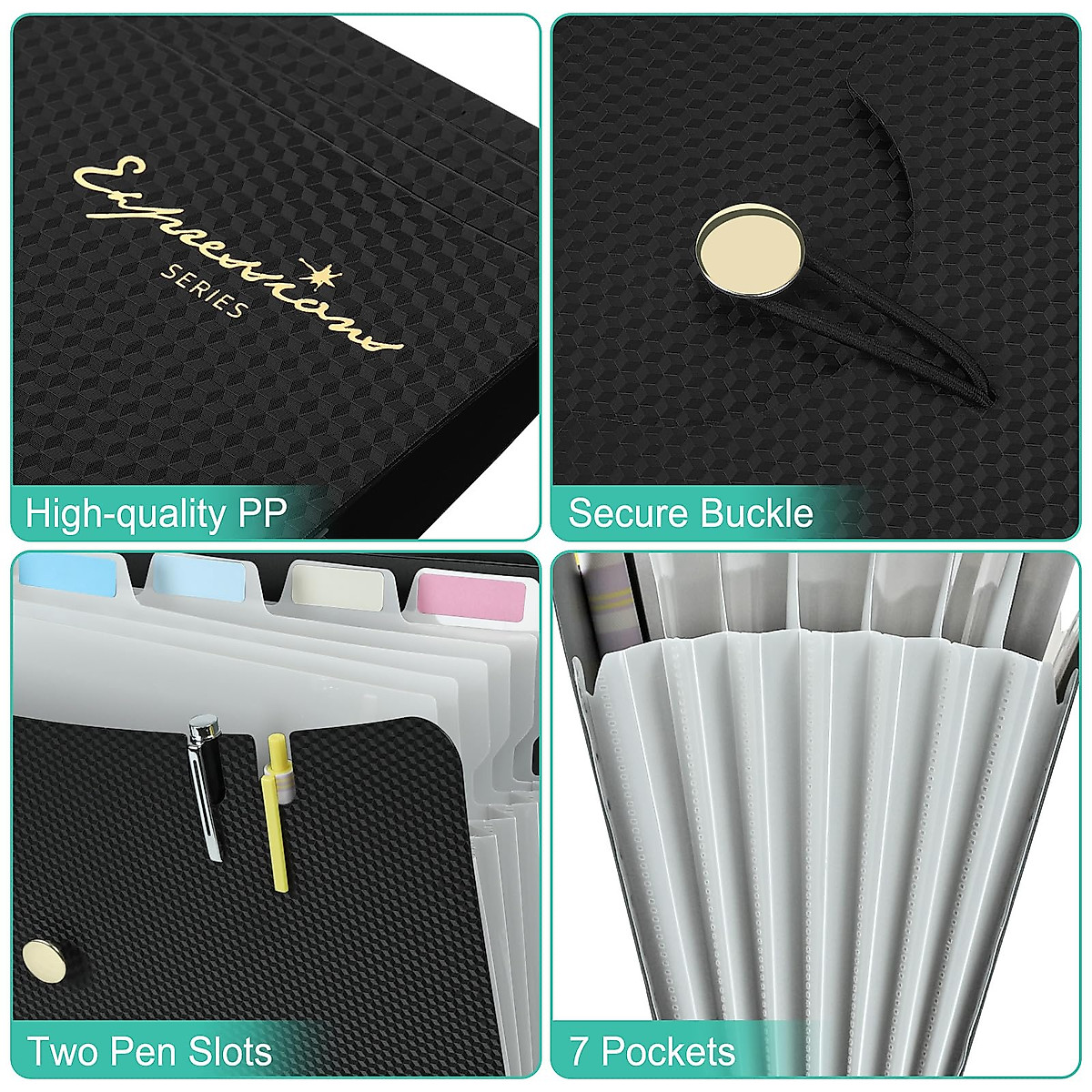 Sooez 7 Pocket Expanding File Folder, Premium Accordion File Organizer, Letter Size Folders for Documents, Sleek Filing Folders with Bungee Closure, Portable Folders for School Office Supplies, Purple