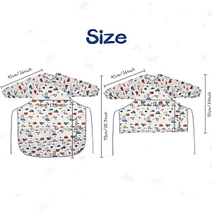 Vicloon Coverall Baby Feeding Bib, 2 In 1Weaning Bibs Attaches to Highchair and TableWeaning, Long Sleeve Bib with Waterproof, Baby Bibs for Feeding, Adjustable,Machine Washable(Car Pattern)