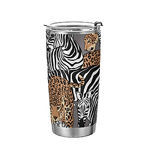 ALAZA Zebra Leopard Print Abstract Insulated Travel Tumbler Mug with Lid & Straw Double Wall Vacuum Water Bottle Car Cup Stainless Steel, Hot and Cold Thermos, 20oz