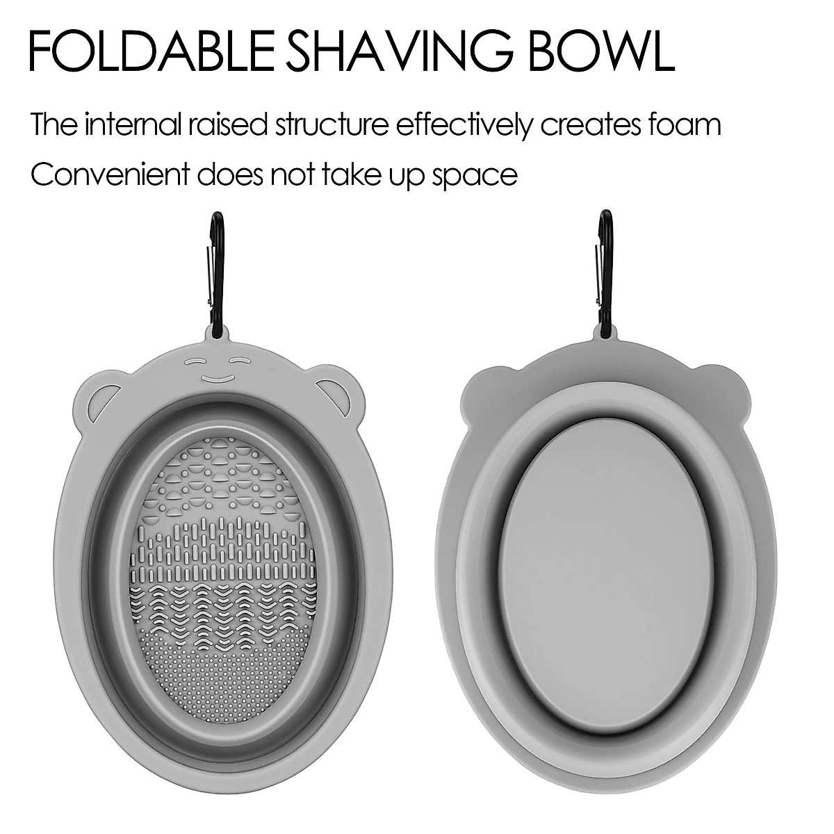 ADORILA 2 Packs Collapsible Shaving Bowl with Carabiner, Silicone Shaving Soap Mug for Travel, Wide Mouth Wet Razor Shave Cream Bowl for Men