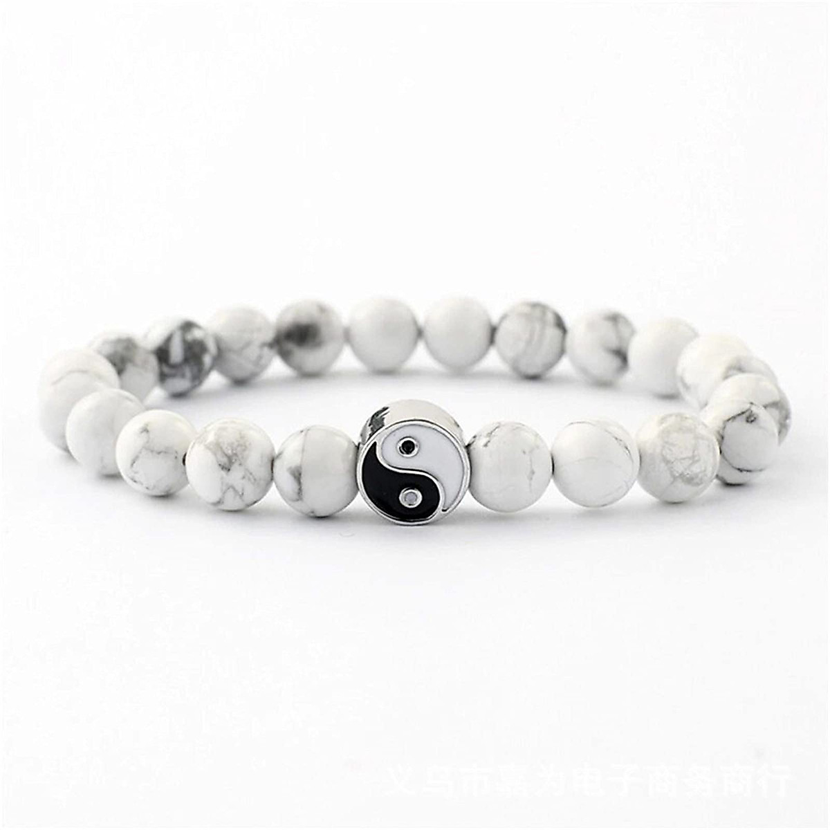 3Pcs Handmade Yin Yang Natural Stone Bead Bracelet Set for Women Men Best Friend Adjustable Braided Cord Strand Tai Chi Gossip Couple Matching Bracelet Friendship Jewelry Gift-B 3pcs