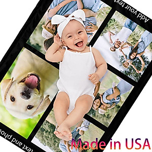 DIYKST Custom 5 Phoros Text Throw Blanket Customized Pictures Blanket Funny Fleece Blanket Lightweight Super Soft for Couch Sofa Bedding Living Room