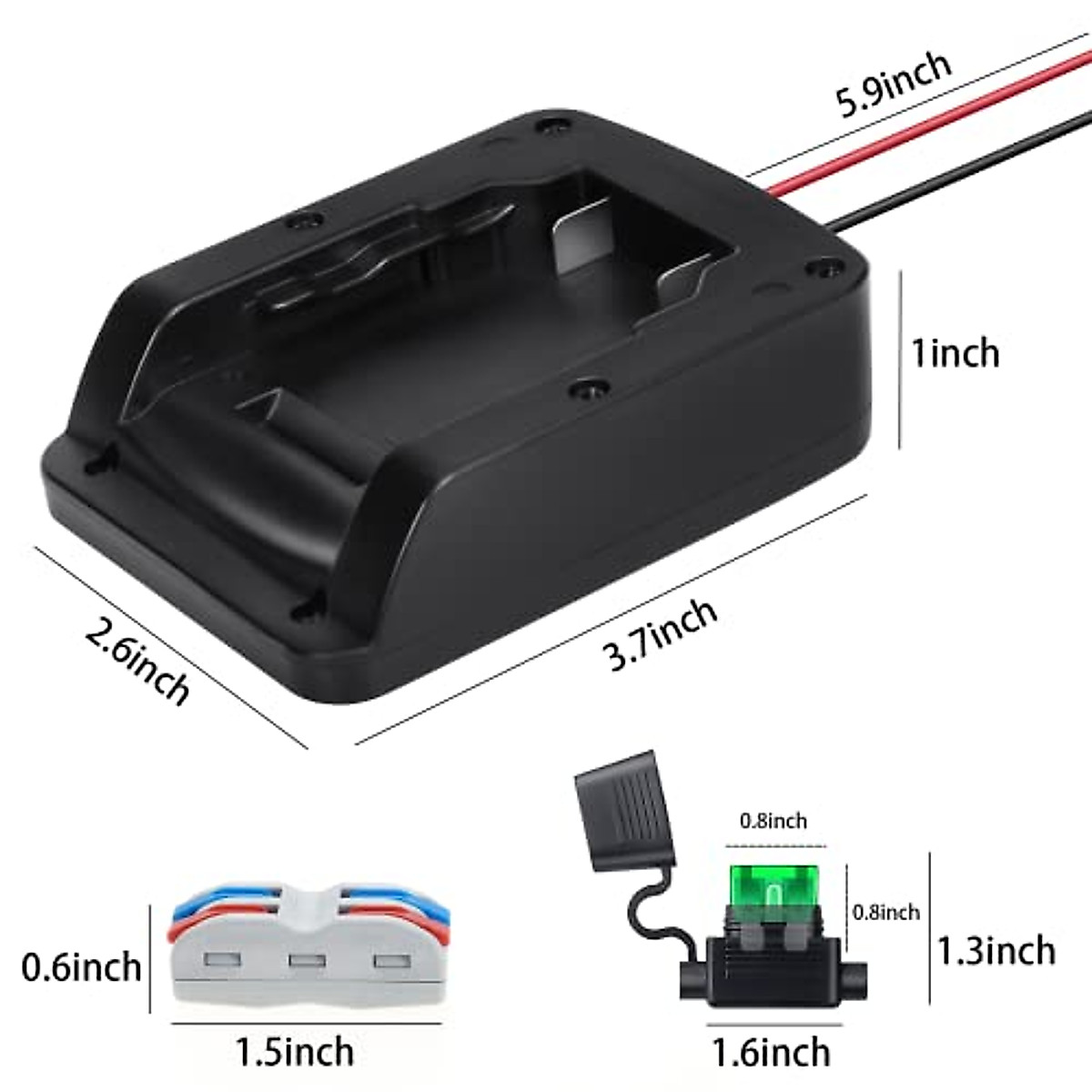 Power Wheel Adapter for DeWALT 20V Lithium Battery with Wire Terminals, 14 Gauge Wire,Power Convertor for Robotics,Work Lights and DIY RC Toys Adapter Set (Black)