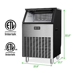 Kismile Commercial Ice Maker, Freestanding Nugget Ice Maker 200lbs/24h, 55lbs Storage Bin, Full Heavy Duty Stainless Steel Construction, Ice Maker Machine for Home Bar, Coffee Shop, Business