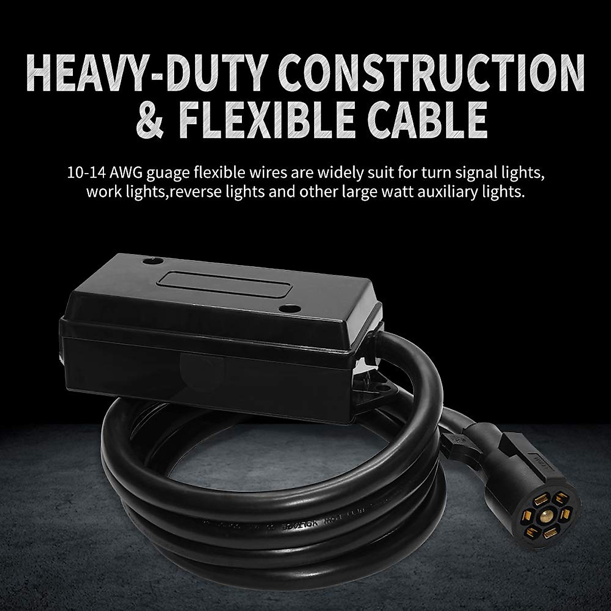 OPL5 7 Way Trailer Plug 8 Feet Heavy Duty Inline Trailer Cord with 7 Gang Wiring Junction Box Weatherproof 7 Pin Trailer Wiring Harness Include Plug Holder for Campers Caravans Food Vans