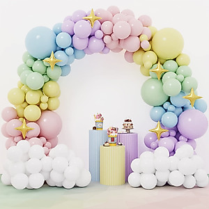 RUBFAC 182pcs Pastel Balloons Rainbow Balloon Garland Arch Kit with Star Foil Balloons for Wedding Birthday Party Supplies Easter Decorations