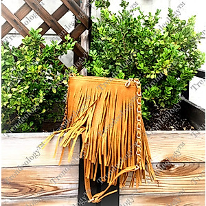 Front and Back Both Side Fringed Soft PU Leather Medium Long Cross Body Messenger Shoulder Bag (Taupe)