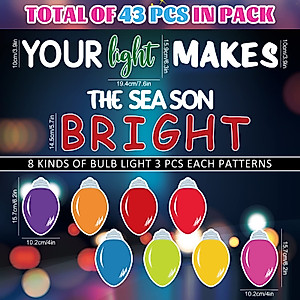 Whaline 43Pcs Light Bulbs Cutouts Bulletin Board Cutouts Christmas Cut Outs with 100 Glue Points Your Light Make The Season Bright Letter Paper Cutting for Xmas Home School Classroom Party Supplies