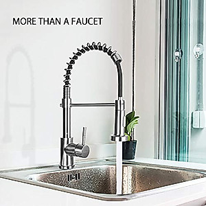 Single Handle Pull Down Spring Kitchen Faucet, Stainless Steel Brushed Nickel Kitchen Sink Faucet with Sprayer