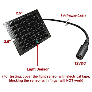 SCS Enterprises Total Invisible 940nM IR lamp Board with Light Sensor (48 Black LED Illuminator Array) 30ft Range, 120 deg, 12VDC