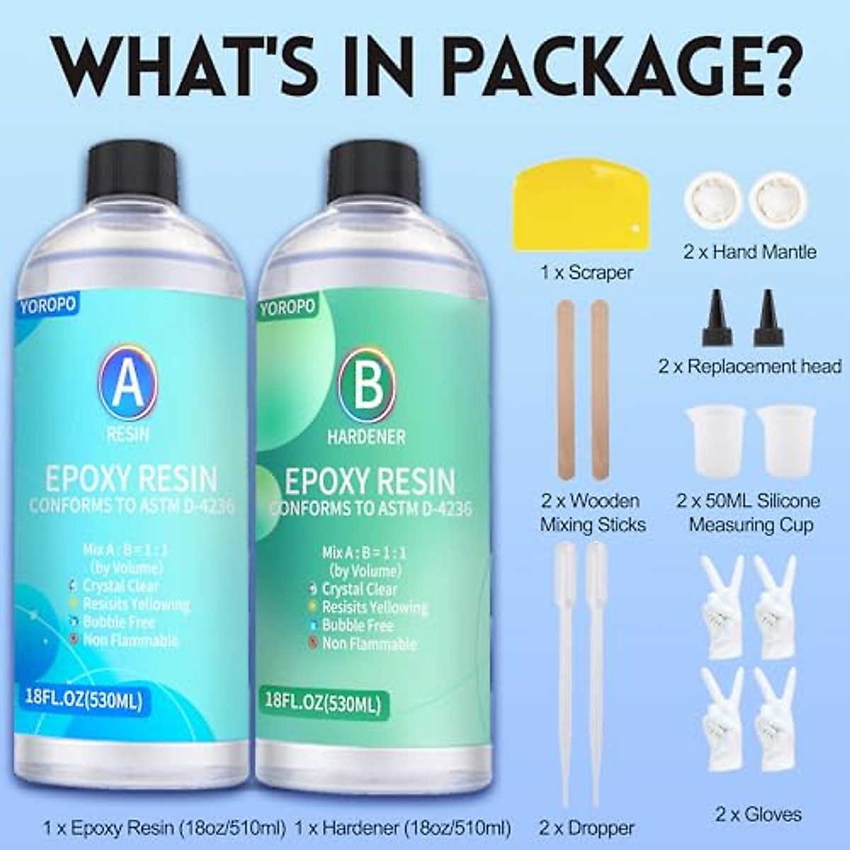 Epoxy Resin Crystal Clear, 36oz Epoxy Resin kit, Yellowing Resistant Fast Curing Self-Leveling for Casting Coating Art DIY Craft Jewelry Molds Wood Table - 2 Part 1:1 Ratio(18oz Resin&18oz Hardener)