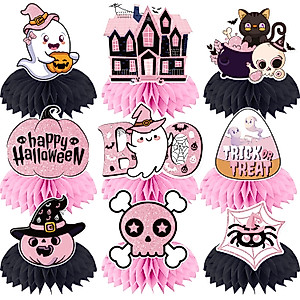 Pink Halloween Table Honeycomb Centerpiece Decorations, 9 Pcs Little Boo Baby Shower Girls Birthday Party Table Decorations, Halloween Baby Shower Party Table Decorations