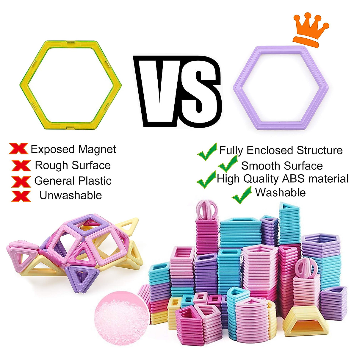 VIXA Magnetic Blocks Educational Castle Building Toys Creativity Kids DIY Magnetic Tiles with Wheels Storage Box Ideal for Birthday Halloween Christmas Party Gift for Girls & Boys-124 pcs