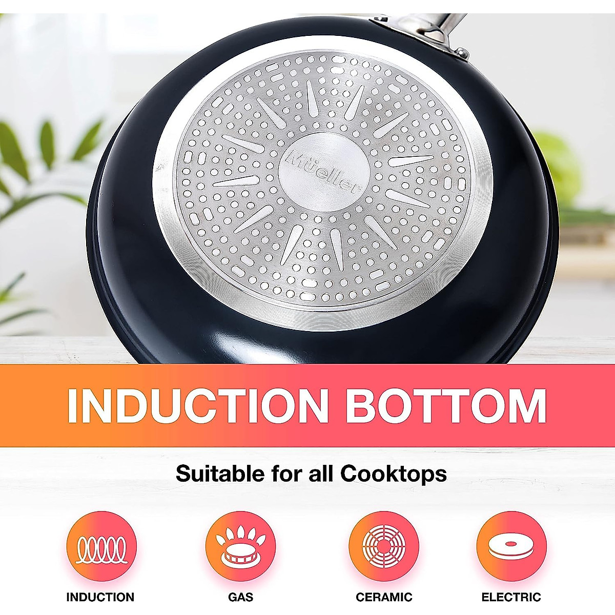 Mueller UltraClad Sapphire Pots and Pans Set Nonstick, 14 Piece Induction Cookware Sets, Aluminum Body, Includes Non Stick Deep Frying Pan, Sauce Pans for Cooking, Dutch Oven and More