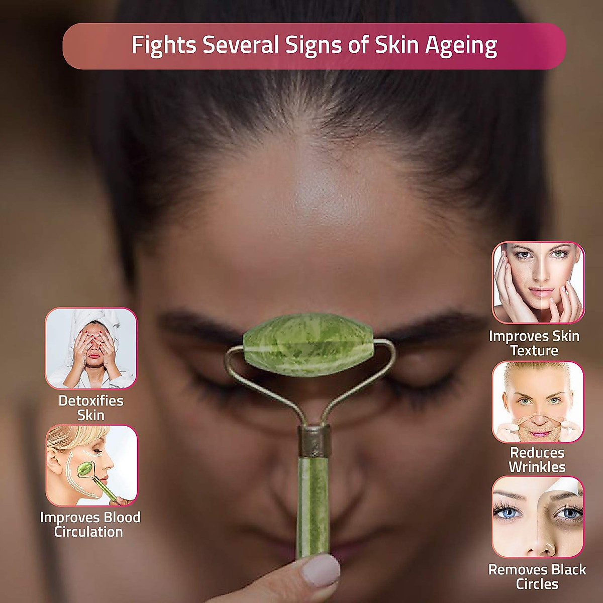 Cytari Chi Jade Rolling Kit 100% Natural Jade Roller | Anti Aging Massage and Lymph Drainage Tool for , Eye, Neck, Body |Wrinkles, and Fine Lines