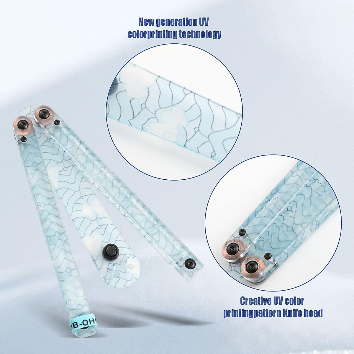 2Pcs Folding Lightweight Plastic Knife Butterfly Trainer Blue & Black Unsharpened Dull Practice/ Training Knife Integral Channel Handle Matched with Washer for Practicing Flipping Tricks Beginners