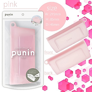 SUN-STAR "punin Portable Silicone Pencil Case with Zipper, Cosmetic Pouch Travel Pouch for Office and School, Water-resistant, W8.5 x H3.4 x D1.8 inch, Pink