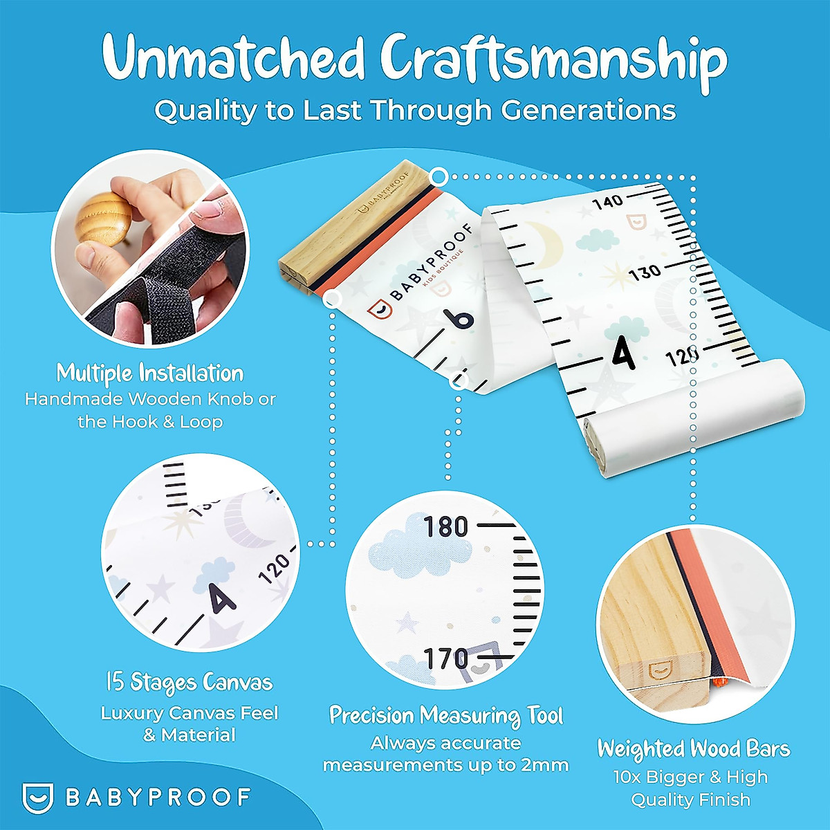 Growth Chart for Kids by Baby Proof - Measuring Height Chart and Kids Decor! Meaningful Memories Through Kid Size Chart Measurement. Night Sky Growth Chart Ruler for Wall with Wooden Keepsake Box