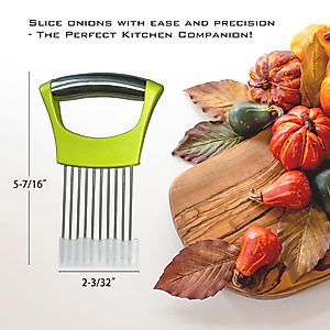 2 PACK Stainless Steel Onion Slicer, Potato Cutter, Lemon, Apple, Tomato, Egg, Meat Slicer/Holder/Chopper, Suitable for Slicing Vegetable, Stainless Steel Cutting Kitchen Gadget/Assistant, Green