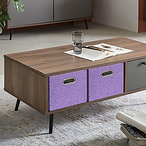 ORGMASTER Collapsible Storage Bins Fabric, Rectangle Baskets Linen Storage Bins Decorative Organizer Baskets Containers Boxes for Shelf Closet Laundry Home Office, 14.75x10.25x8 Inch, 4 Pack, Purple