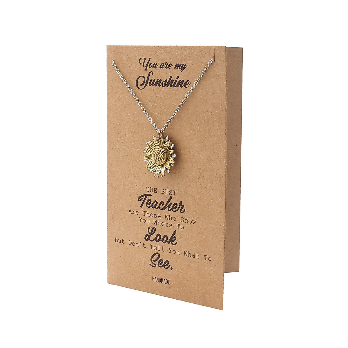 quan jewelry Sunflower Necklace for Teacher with Inspirational Greeting Card (Two Tone)