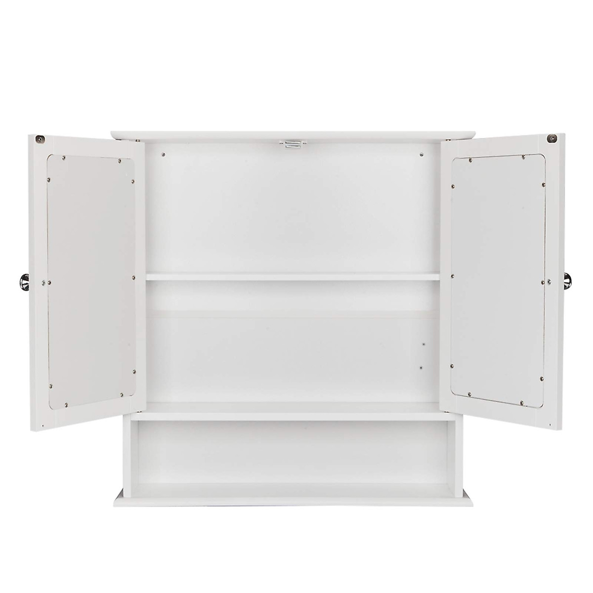Volowoo Bathroom Mirror Cabinet,Double Door Mirror Indoor Bathroom Wall Mounted Cabinet Shelf White