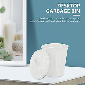 Luxshiny Creative Tabletop Trash Can Lid Waste Bin Desk Office Bathroom Bedroom Multifunctional Pot Design
