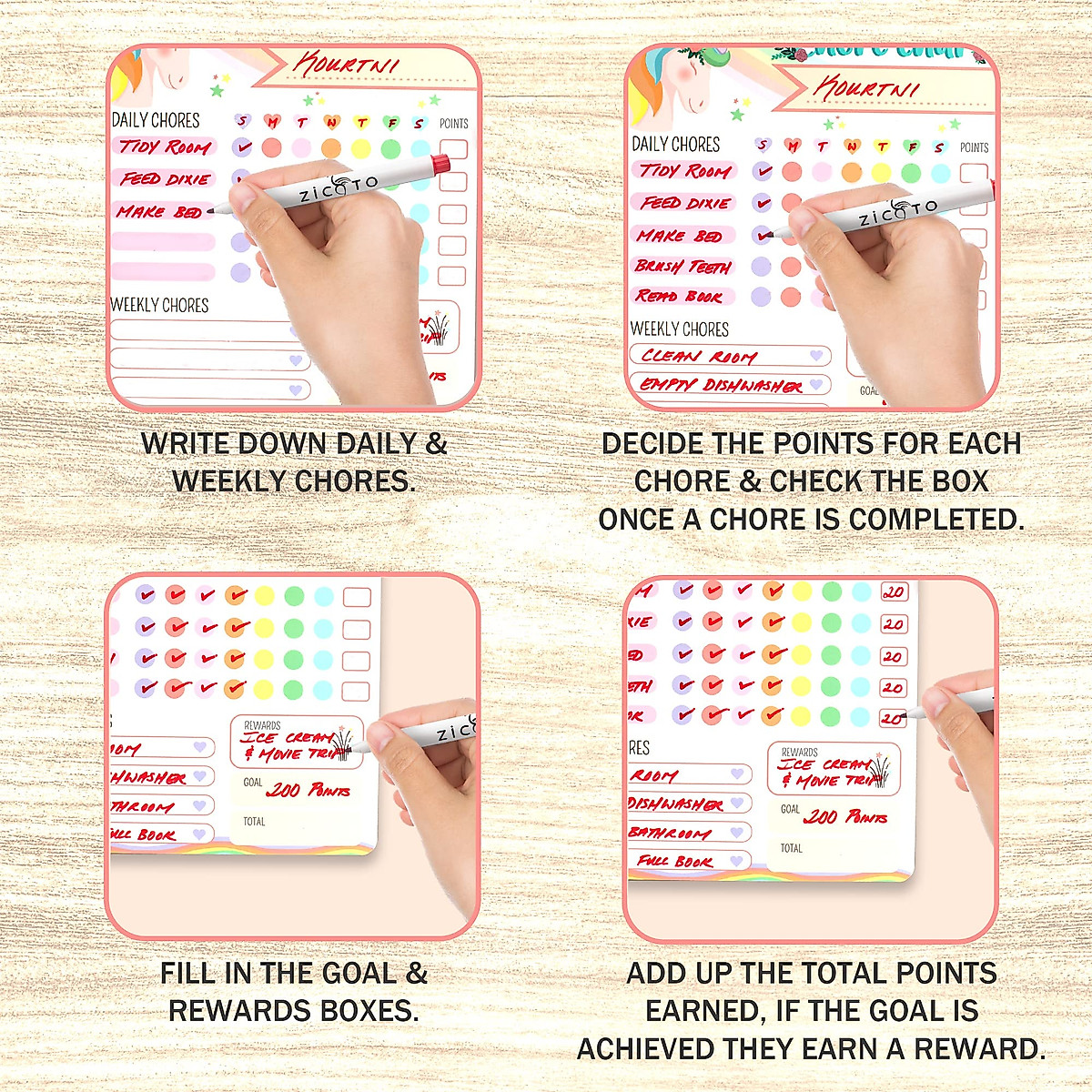 Magnetic Dry Erase Chore Chart for Kids - Perfect to Motivate Your Kids - Simplified 9” x 11” Reward and Behavior Chart for Your Fridge - Teach Responsibility at Home in a Motivating and Simple Way