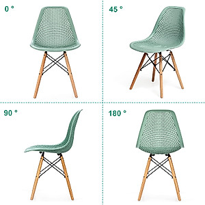 KOTEK Set of 4 Dining Chairs, DSW Molded Shell Plastic Side Chairs with Mesh Design, Solid Wood Legs, Mid-Century Modern Armless Side Chairs for Kitchen, Dining Room, Living Room (Green)