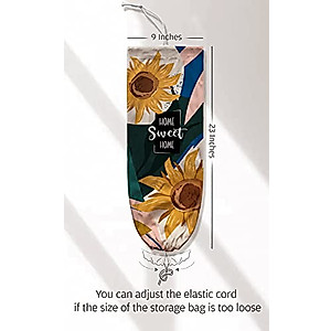 Sunflower Plastic Bag Holder and Dispenser, Sweet Home Grocery Bags Organizer,Garbage Trash Shopping Bag Storage Carrier,Sunflower Kitchen Décor,Gifts for Women Friends yellow 23"x9"