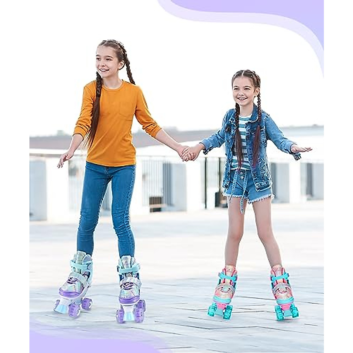 Sportneer Kids Roller Skates, Roller Skates with Protective Gear Set, Adjustable Roller Skates with 8 Light up Wheels, for Girls Kids Youth Beginner Indoor & Outdoor Use (1pair)
