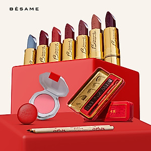 Besame Black Cake Mascara, Liquid Eyeliner & Brow Definer with Spoolie & Brush – Natural-Looking Lashes with Length & Definition, Water-Activated, No Harsh Chemicals, Vegan & Great for Sensitive Eyes