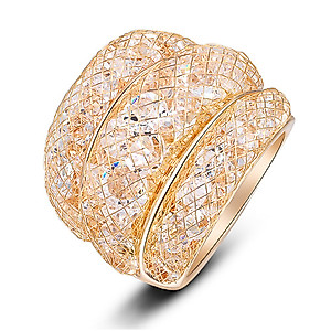 Aprilery Rose Gold Initial Rings for Women, Fashion CZ Crystal Cross Statement Chunky Ring Band Cocktail Costume Jewelry for Her (Dome, 8)